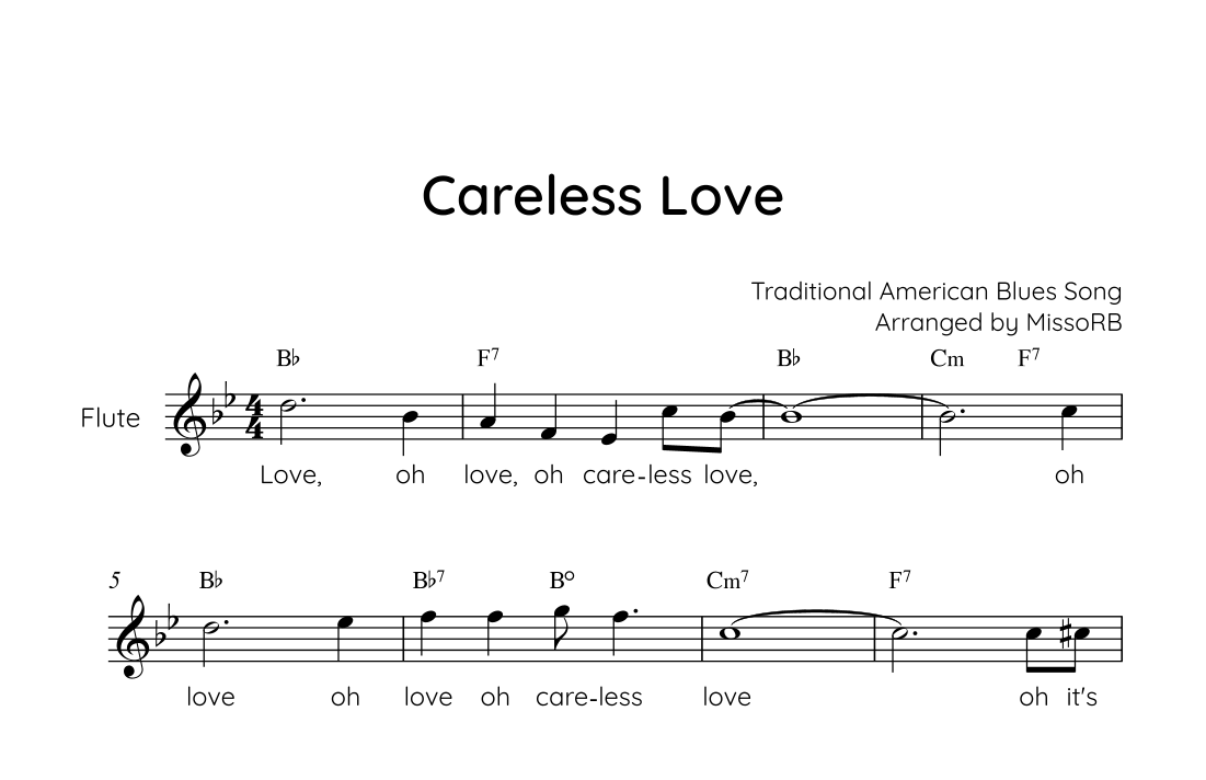 Careless Love - Flute in Bb With Chords & Lyric - Easy (arr. MissoRB ...