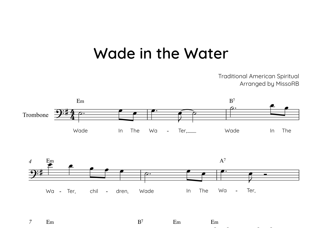 Wade in the Water - Trombone in Em With Chords & Lyric - Easy (arr ...