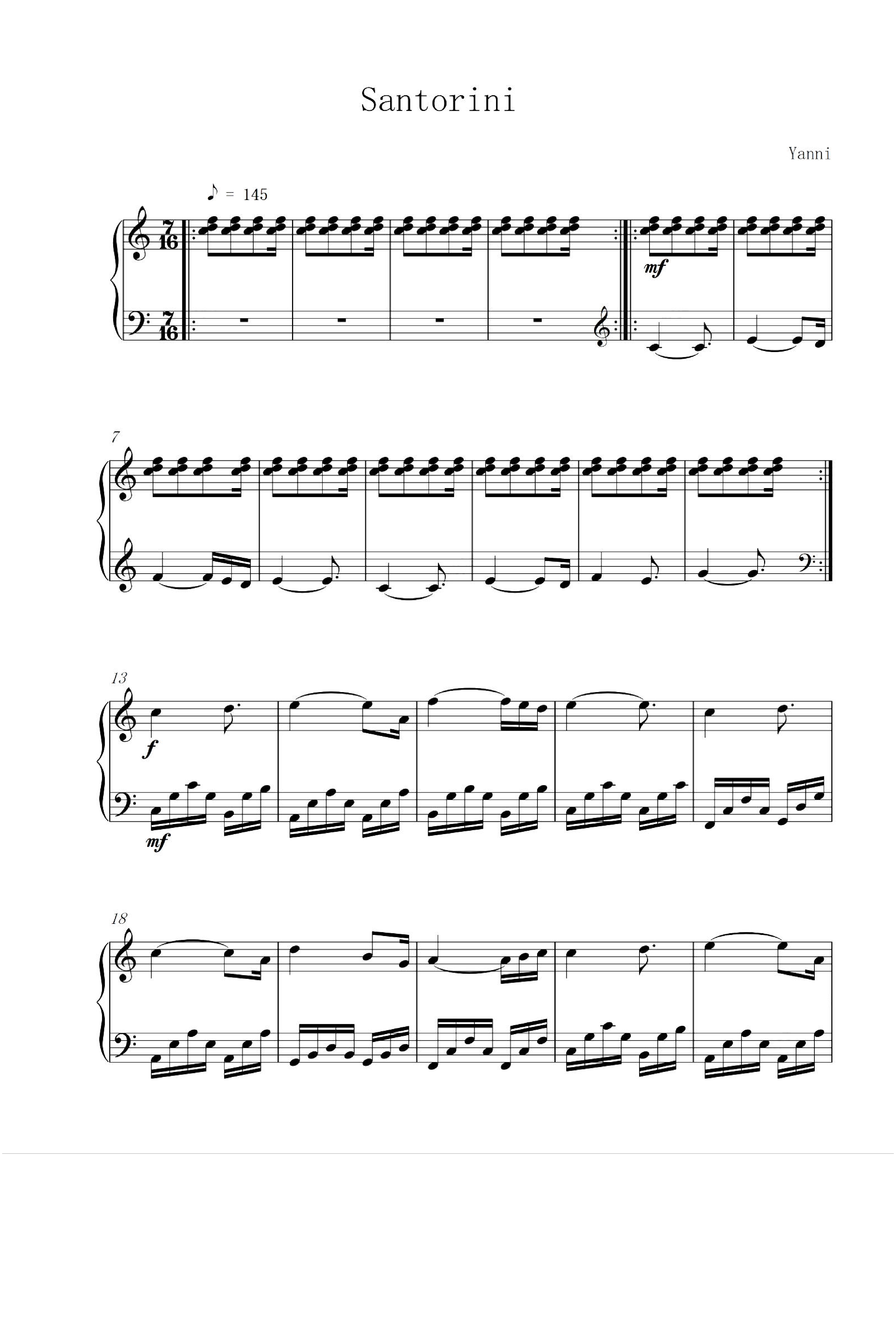 Santorini (arr. Yanni) by Yanni Sheet Music for Piano Solo at Sheet ...