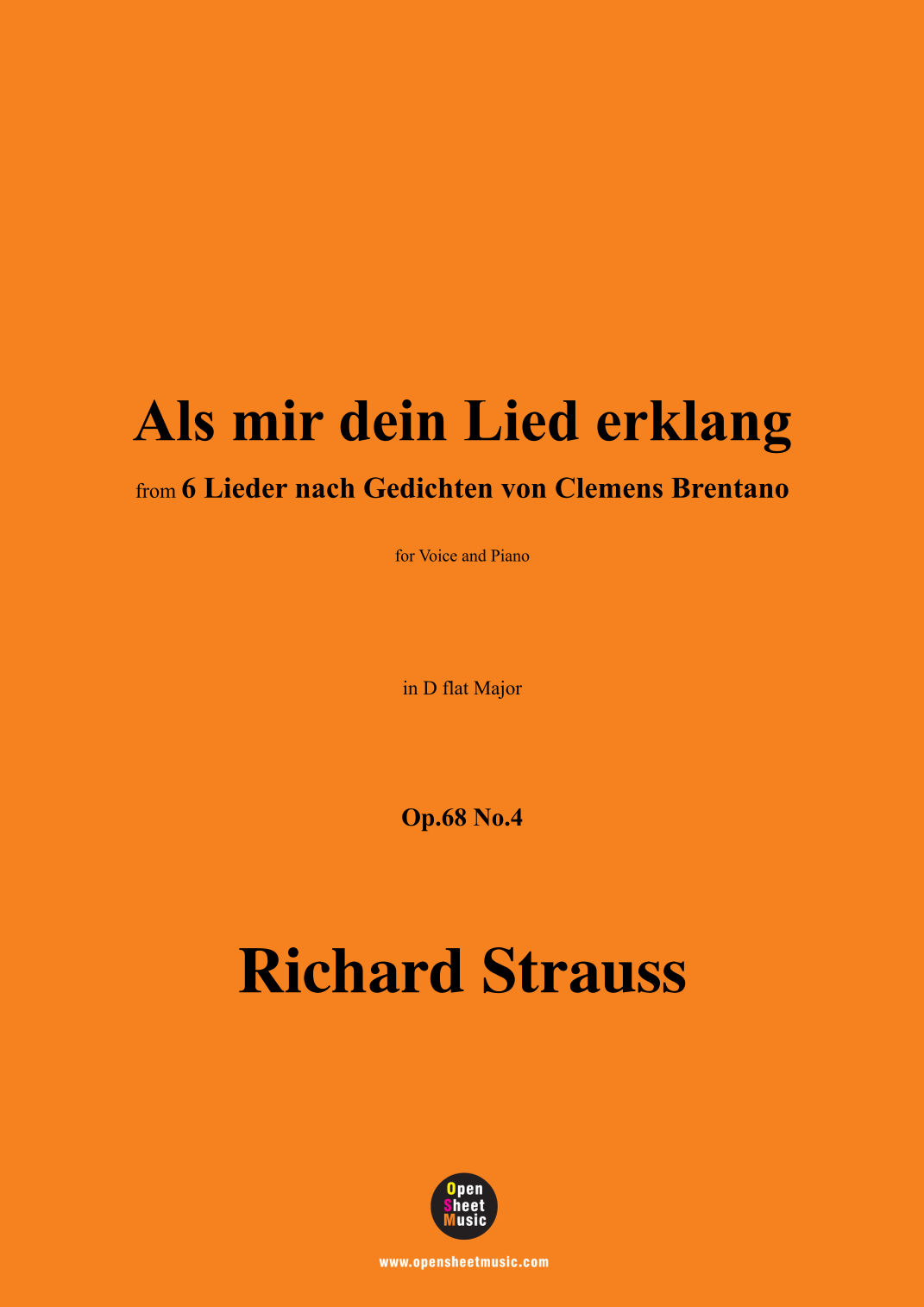 Richard Strauss-Als mir dein Lied erklang,in D flat Major (arr. OSM ...