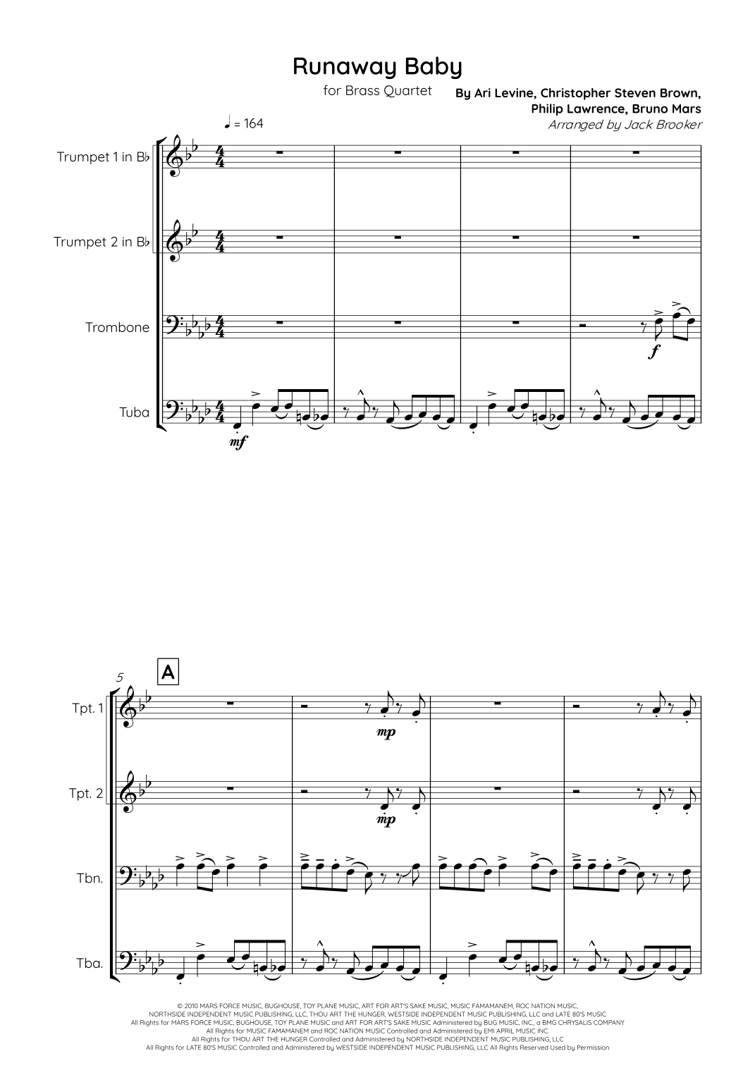 Runaway Baby (arr. Jack Brooker) by Bruno Mars Sheet Music for Brass ...