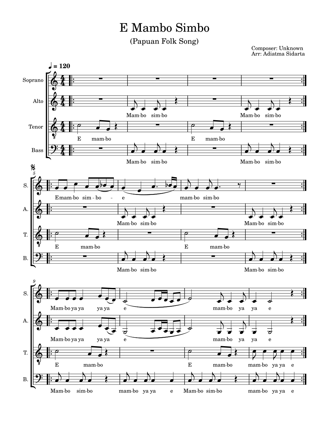 E Mambo Simbo (SATB) (arr. Adiatma Sidarta) by Unknown Sheet Music for ...