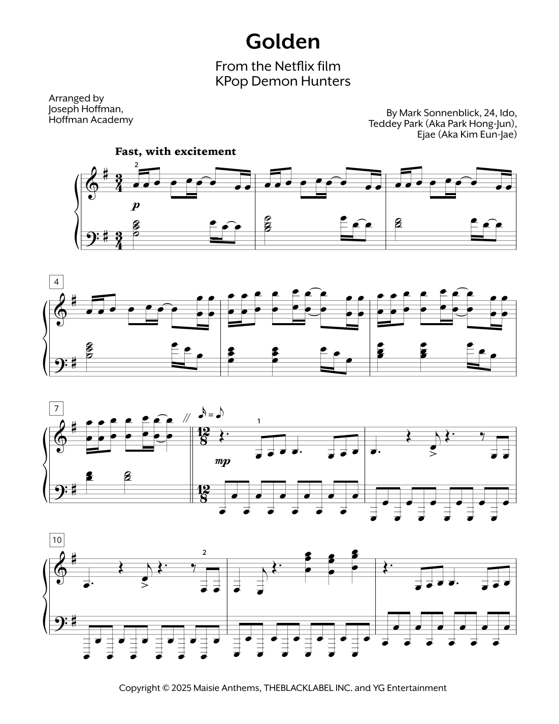 Golden (arr. Joseph Hoffman, Hoffman Academy - Early Advanced) by Huntr ...