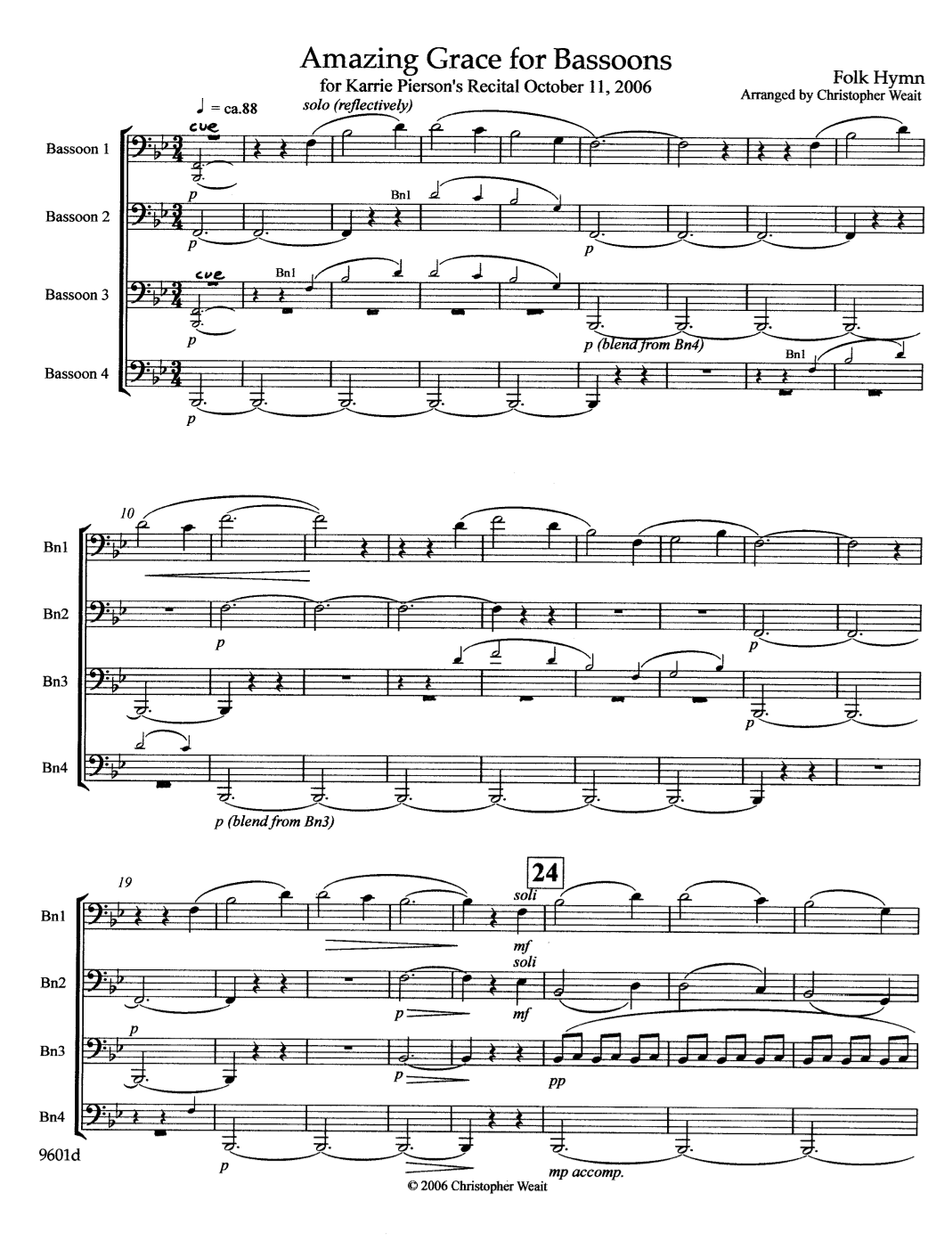 Folk Hymn - Amazing Grace for 4 bassoons (2’15) by Traditional Sheet ...