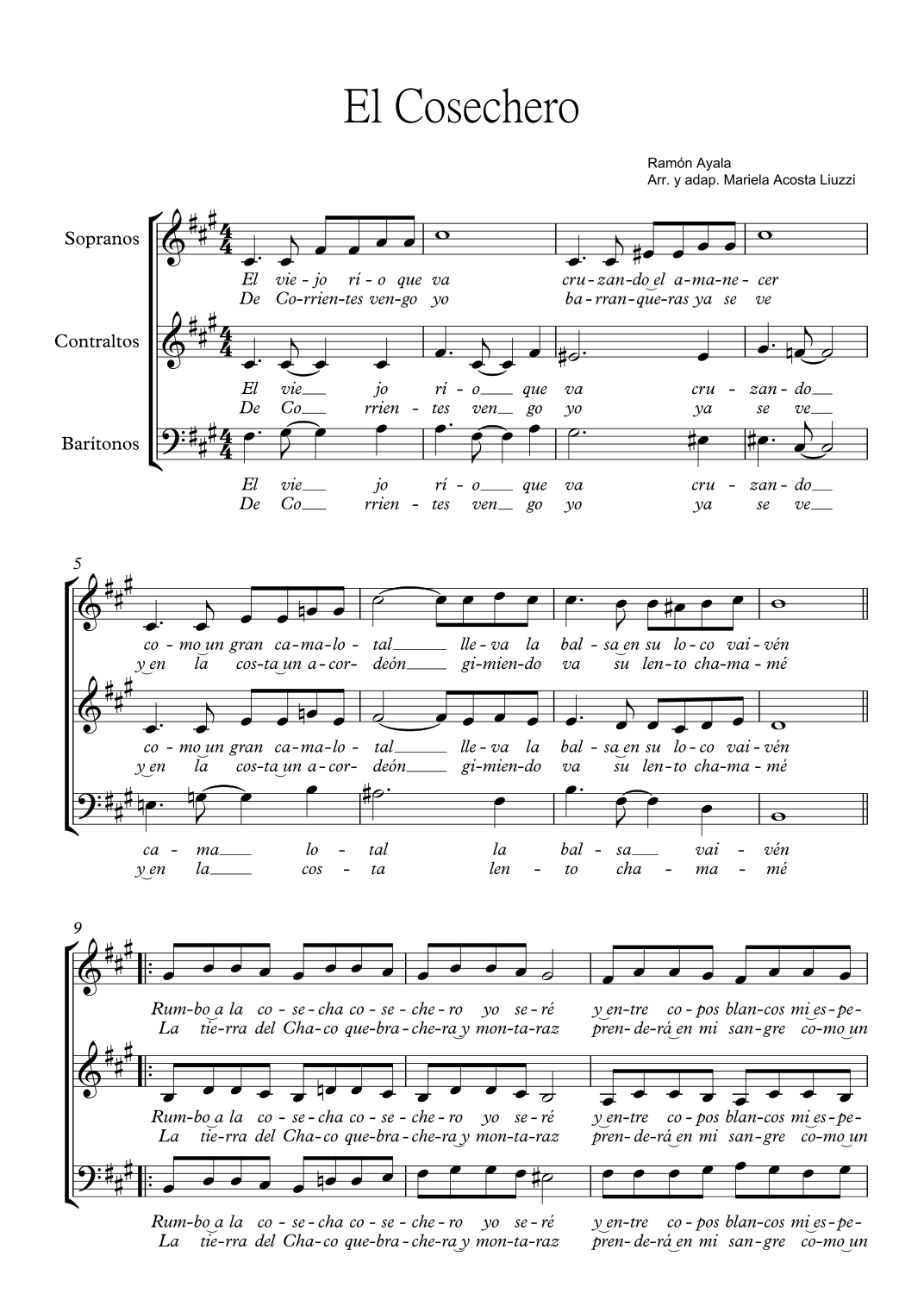 Cosechero (arr. Mariela Acosta Liuzzi) by Ramón Ayala Sheet Music for ...