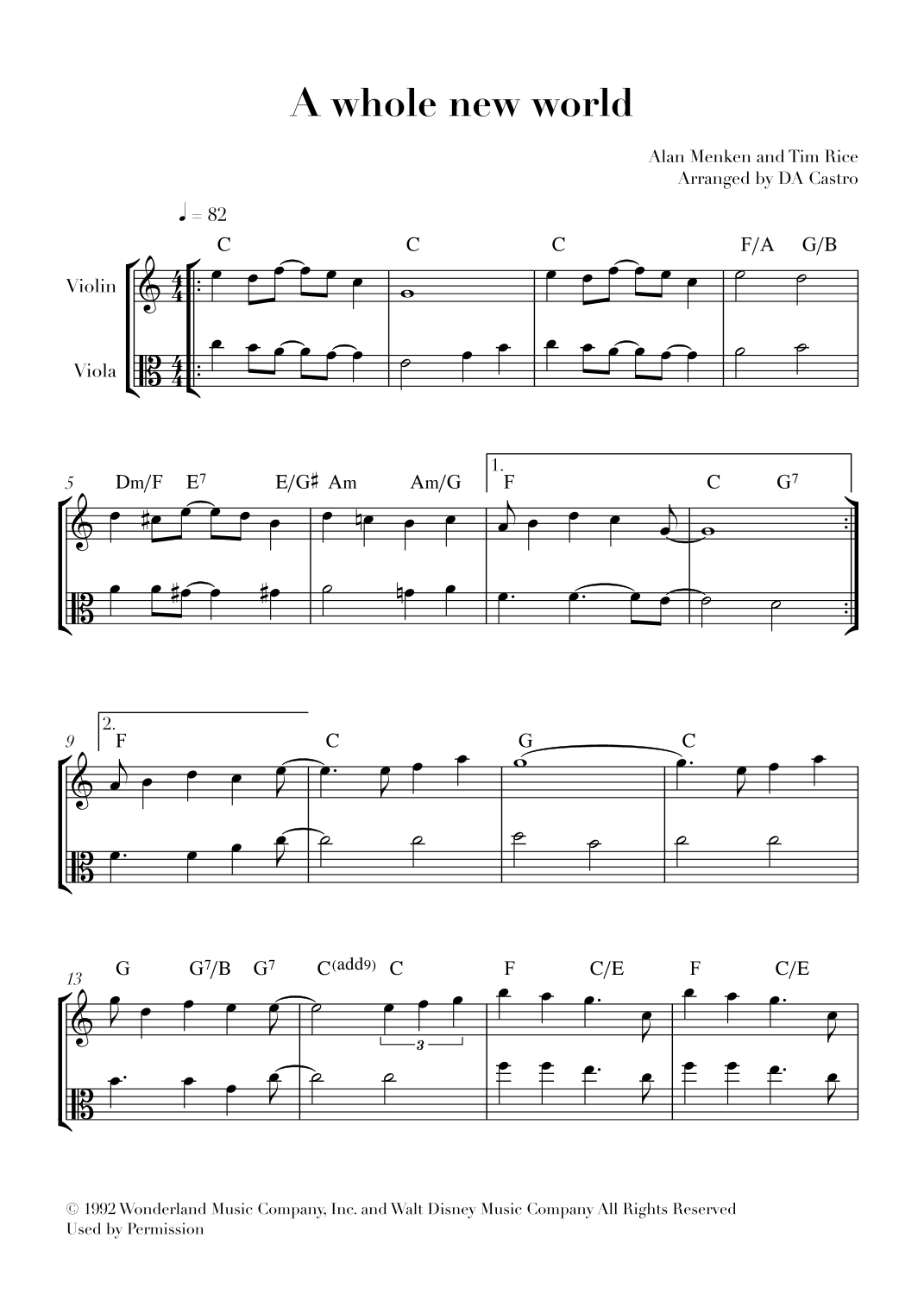 A Whole New World (arr. DA Castro) by Tim Rice Sheet Music for ...