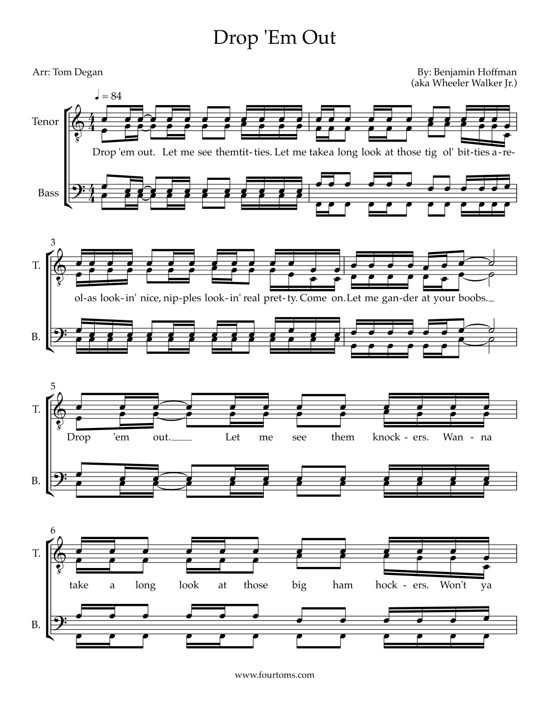 Drop Em Out (arr. Thomas Degan) by Benjamin Hoffman Sheet Music for TTBB Choir at Sheet Music Direct
