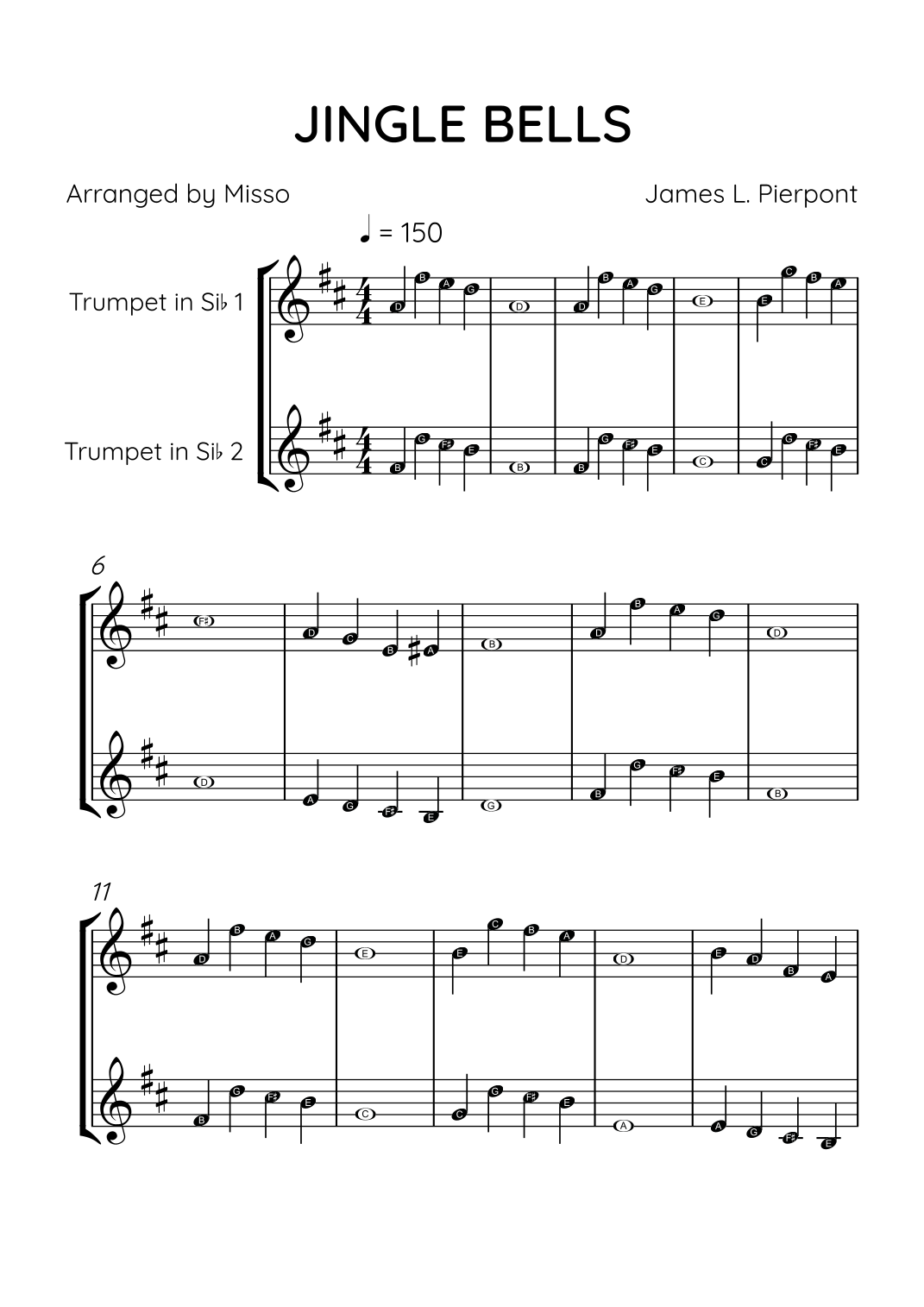 Jingle Bells - Trumpet Duet in C Major (Beginner With Letter Names ...