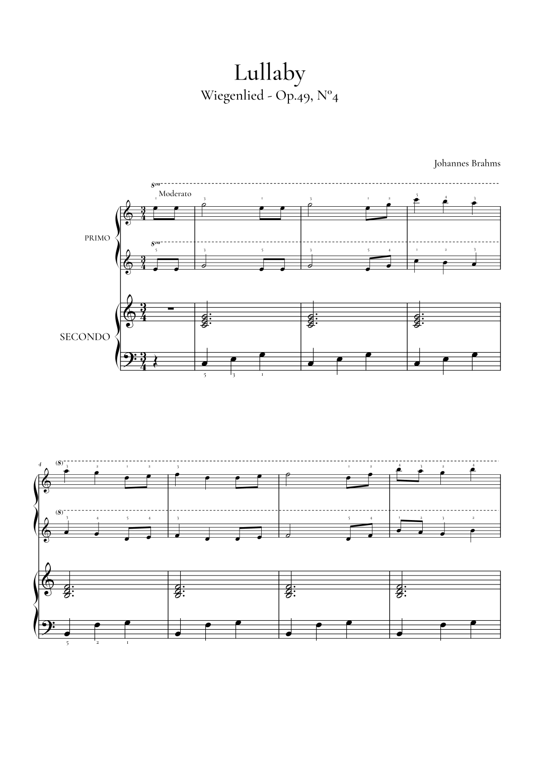 Lullaby (Wiegenlied - Op. 49, N°4) (arr. Phee) by Johannes Brahms Sheet ...