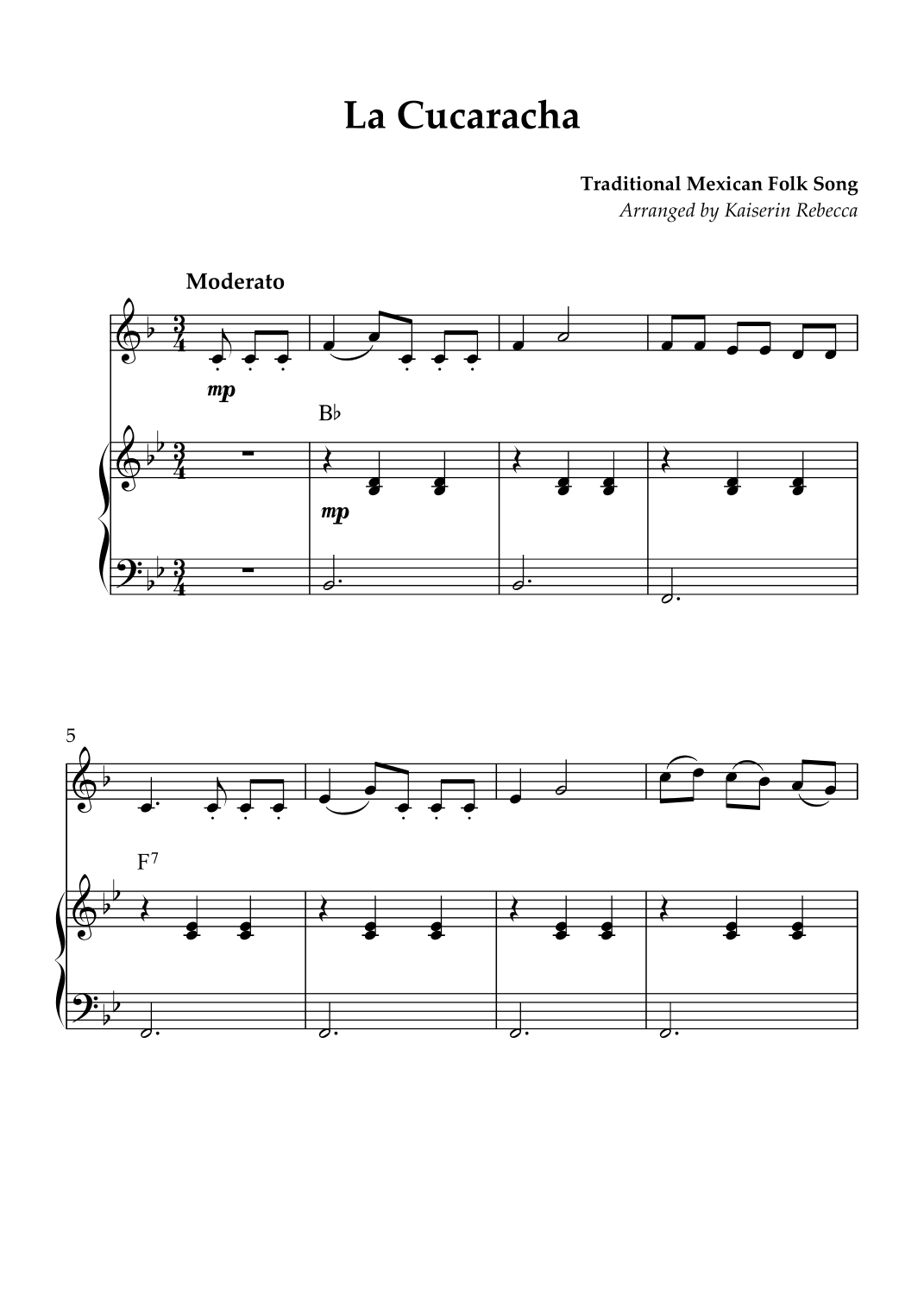 La cucaracha (arr. Kaiserin Rebecca) by Traditional Mexican Folk Song ...