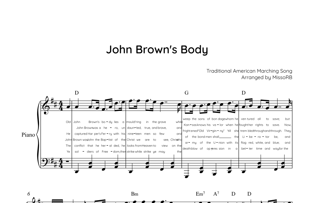 John Brown's Body - Piano in D With Chords & Lyric (arr. MissoRB) by ...