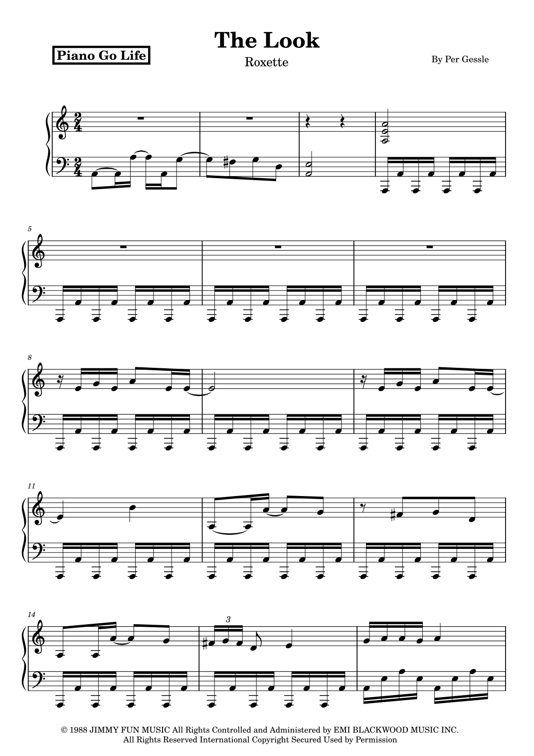 The Look (arr. Piano Go Life) by Roxette Sheet Music for Piano Solo at ...