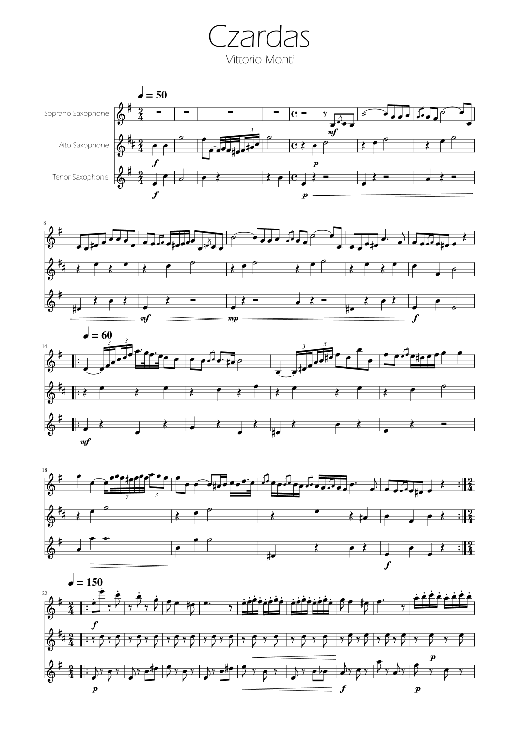 Czardas - Sax Trio SAT (arr. Ygor Nunes) by Vittorio Monti Sheet Music ...