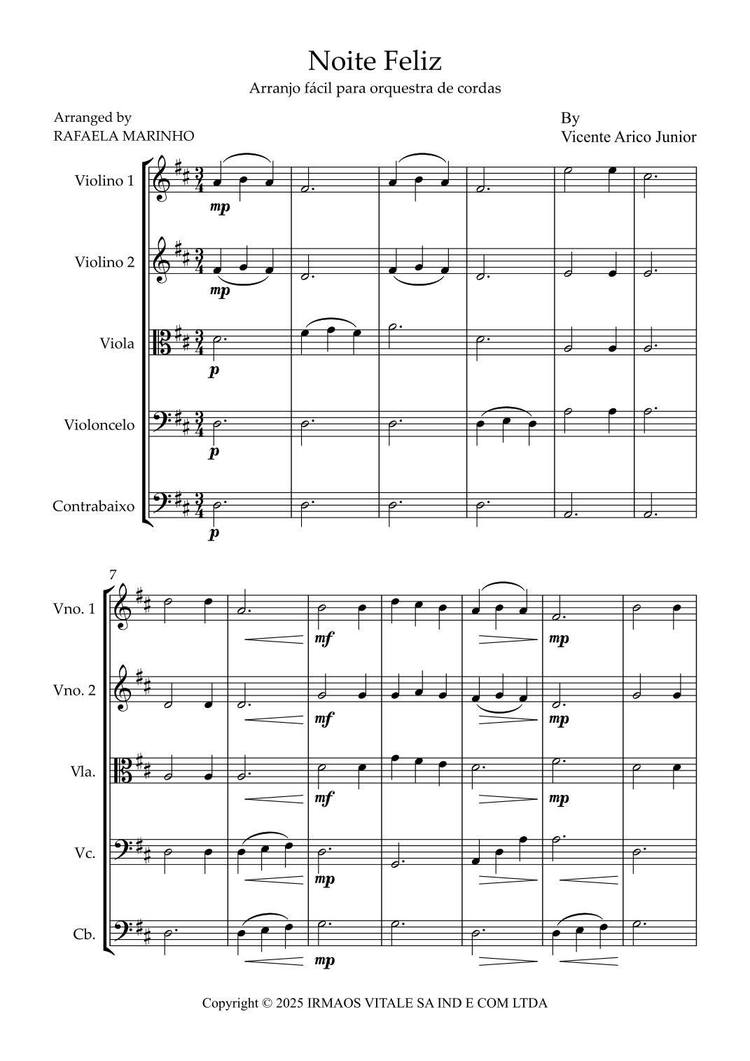 Noite Feliz (arr. Rafaela Marinho) by Vicente Arico Junior Sheet Music ...