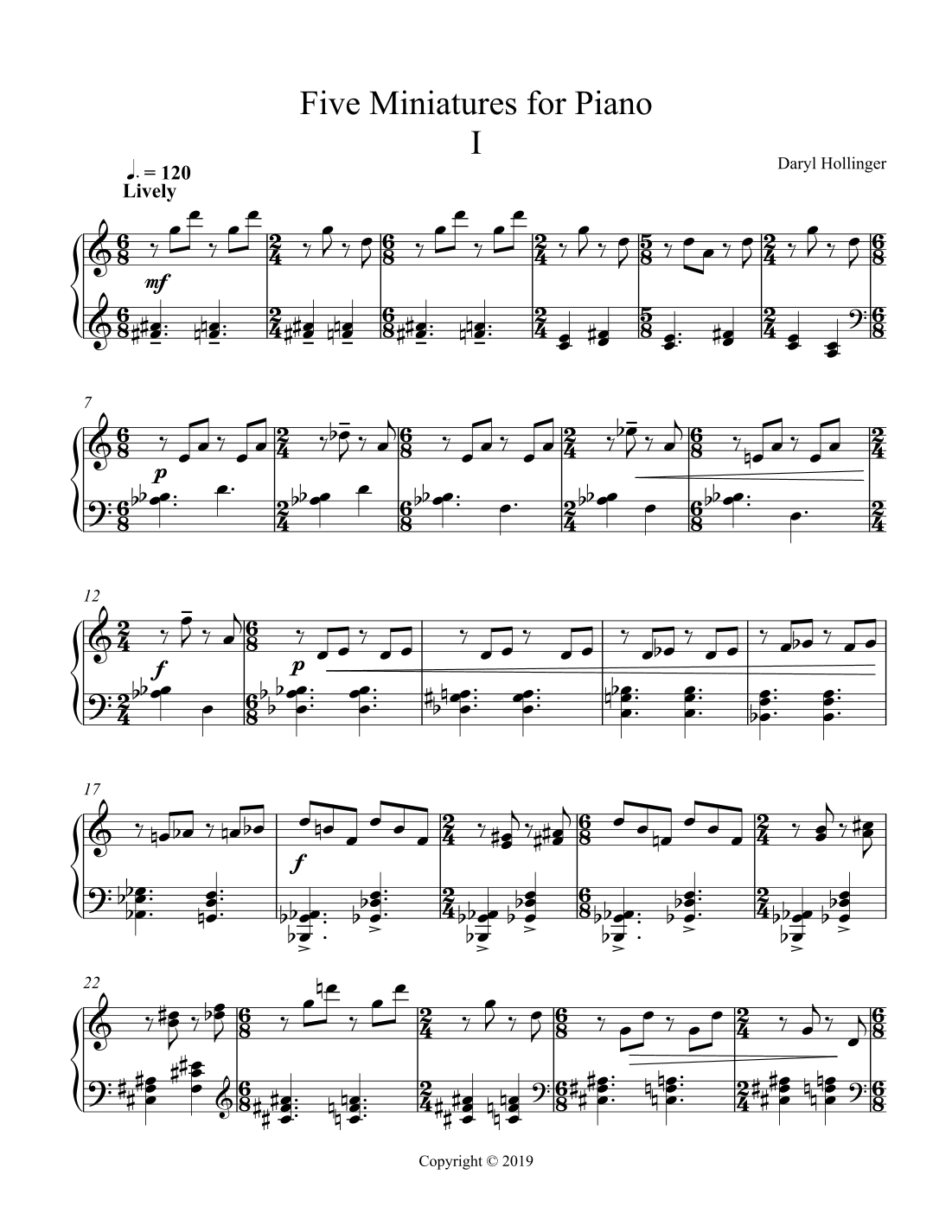 5 Miniatures for Piano by Daryl Hollinger Sheet Music for Piano Solo at ...