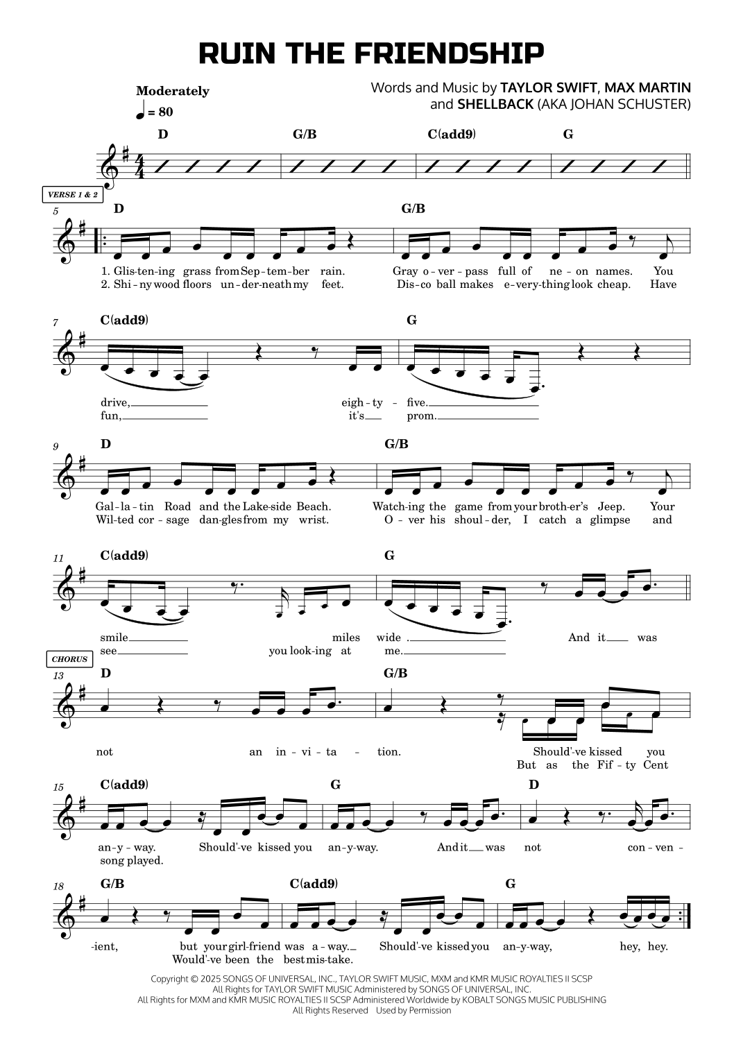 Ruin The Friendship (arr. Guilherme Correa) by Taylor Swift Sheet Music ...