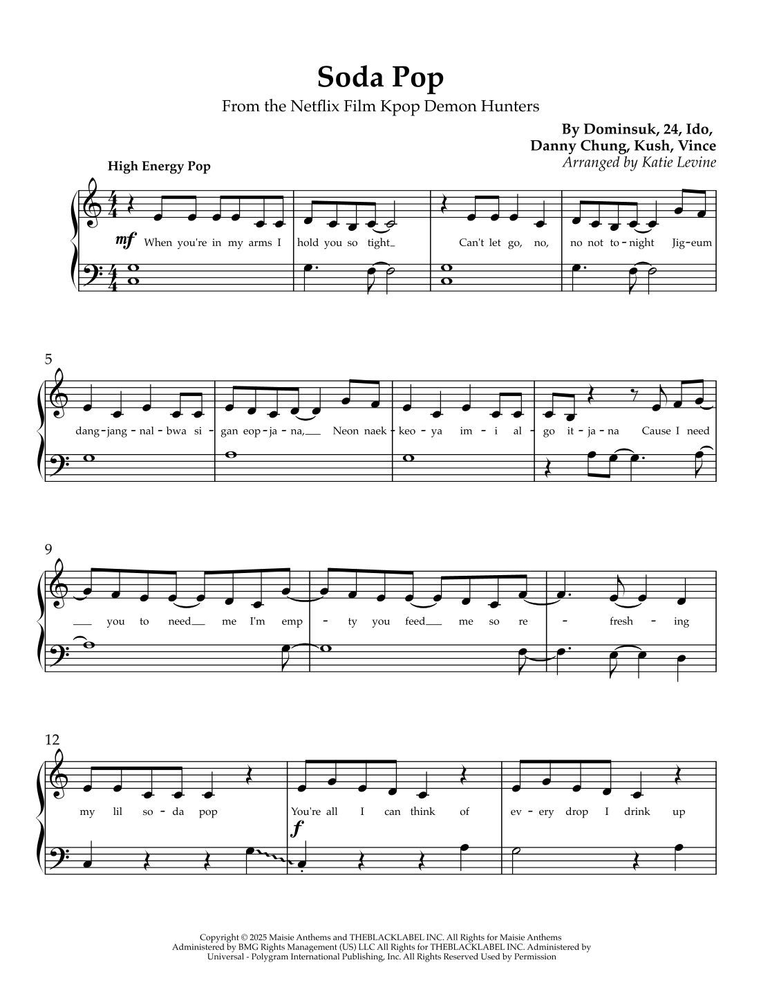 Soda Pop (arr. Katie Levine) von Saja Boys Noten zum Klavier, leicht ...