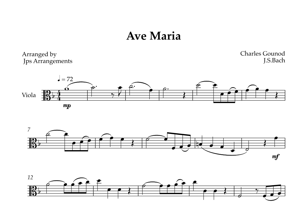 Ave Maria (Bach/Gounod) - for Easy Intermediate Viola in F Major ...