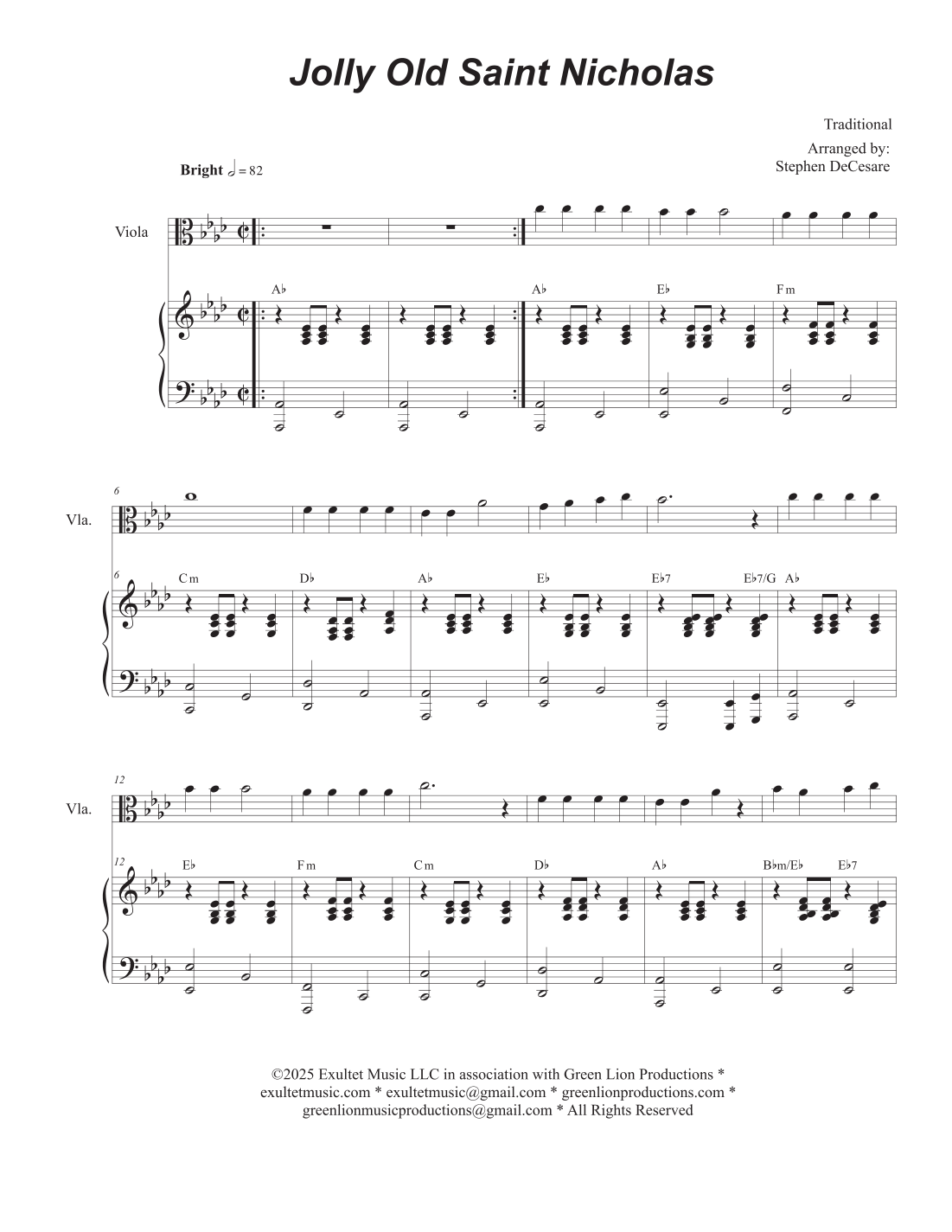 Jolly Old Saint Nicholas (Viola solo and Piano) (arr. Stephen DeCesare ...