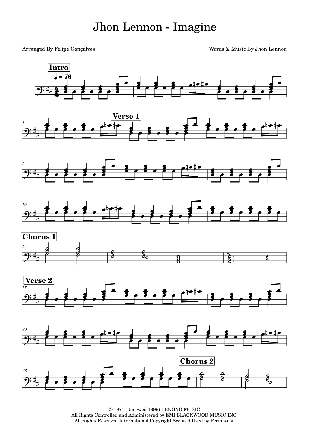 Imagine (arr. Felipe Gonçalves) by John Lennon And The Plastic Ono Band ...