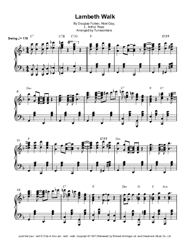 Lambeth Walk (F) (arr. Tunescribers) by Douglas Furber Sheet Music for ...