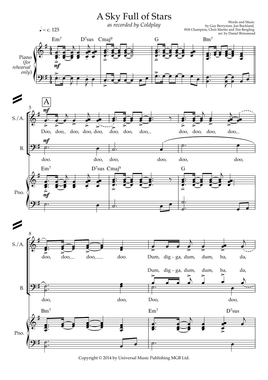 A Sky Full Of Stars (arr. Daniel Brinsmead) by Coldplay Sheet Music for ...