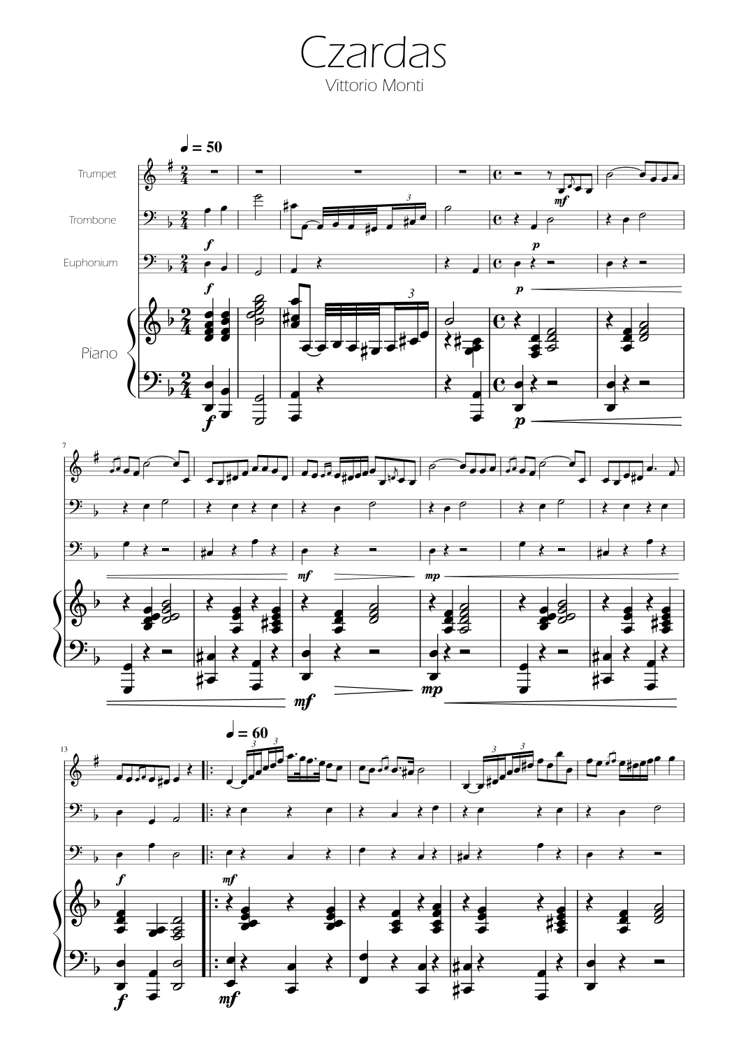 Czardas - Brass Trio (arr. Ygor Nunes) by Vittorio Monti Sheet Music ...