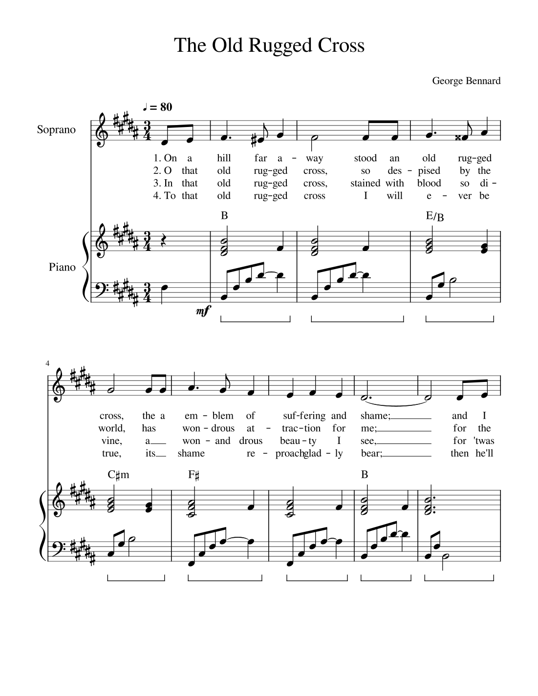 The Old Rugged Cross (Soprano & Piano - Key of B w/ Chord Symbols) (arr ...