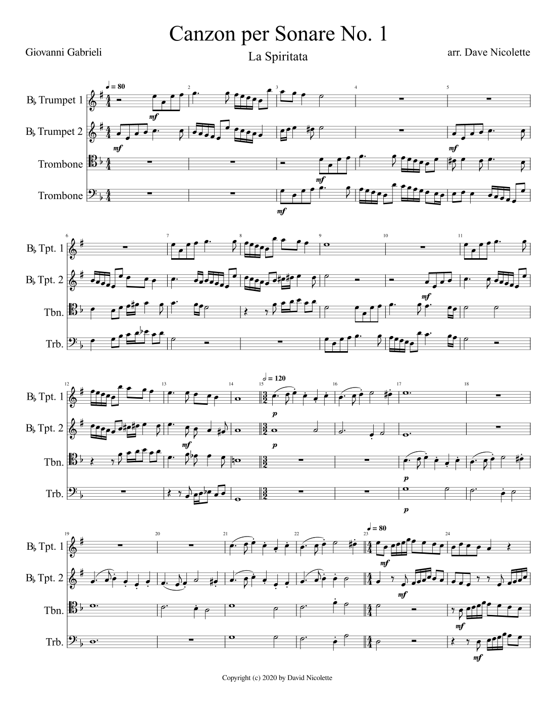 Canzon per Sonare No. 1 (arr. Dave Nicolette) by Giovanni Gabrieli ...