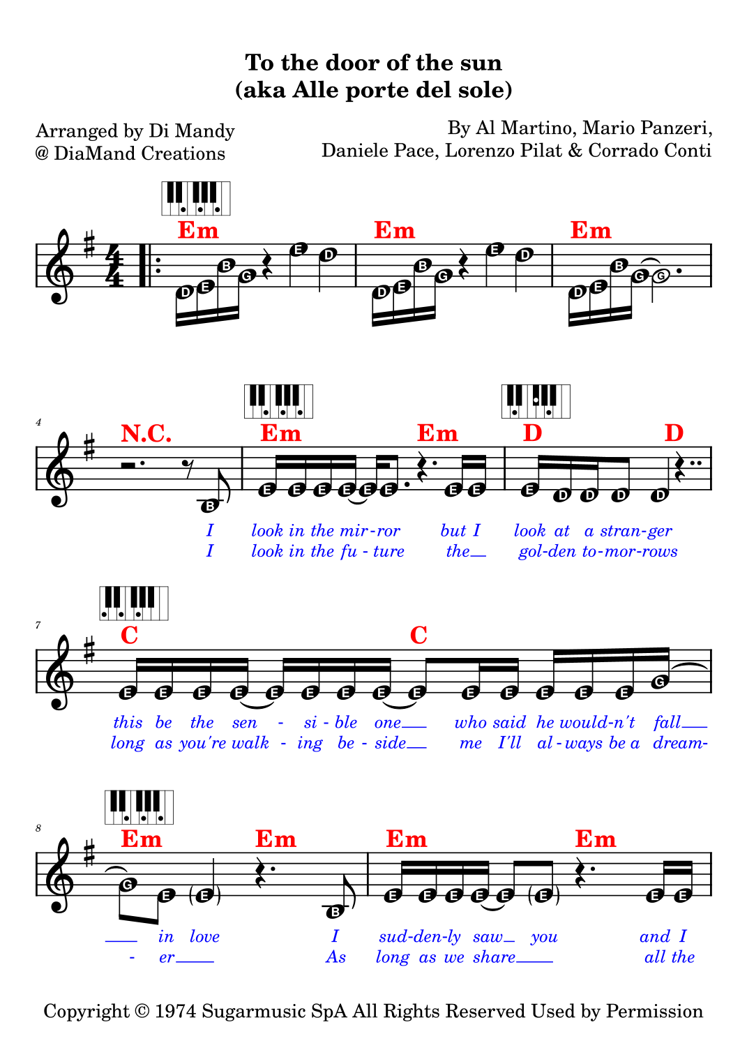 To the door of the sun (aka Alle porte del sole) (arr. Dianne Mandy ...