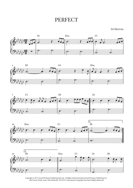 Perfect (arr. Cadenza Editions) Sheet Music | Ed Sheeran | Performance ...