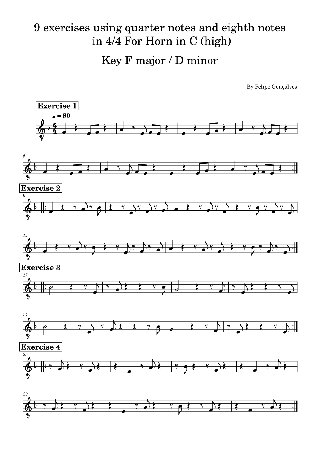 9 exercises using quarter notes and eighth notes in 4/4 For Horn in C ...