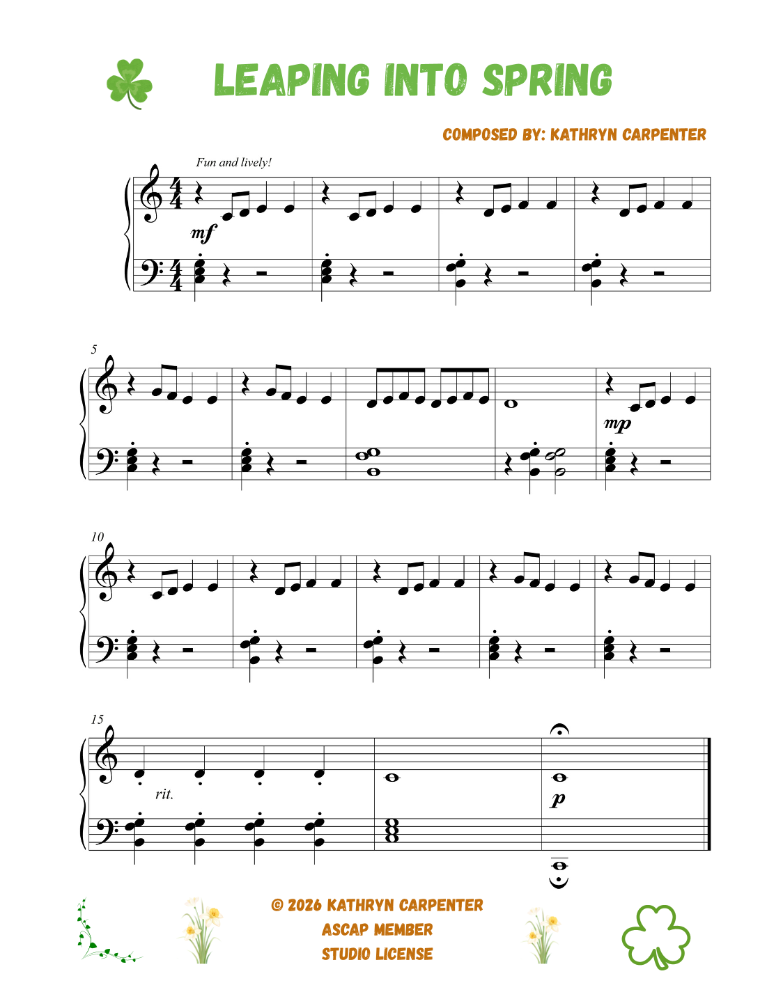 Leaping into Spring (C and D Major) by Kathryn Carpenter Sheet Music ...