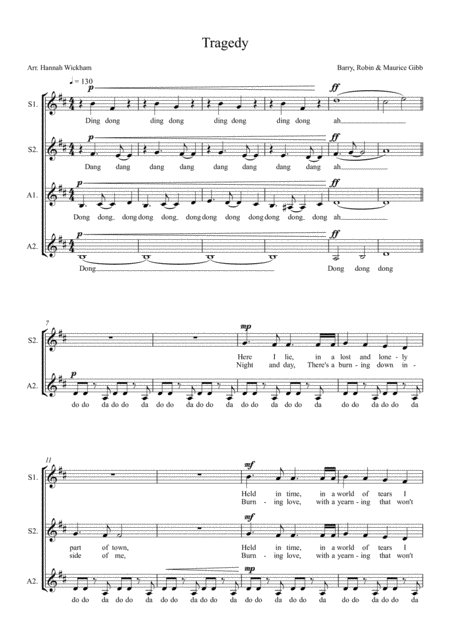 Tragedy (arr. Hannah Wickham) by Bee Gees Sheet Music for SSAA Choir at ...