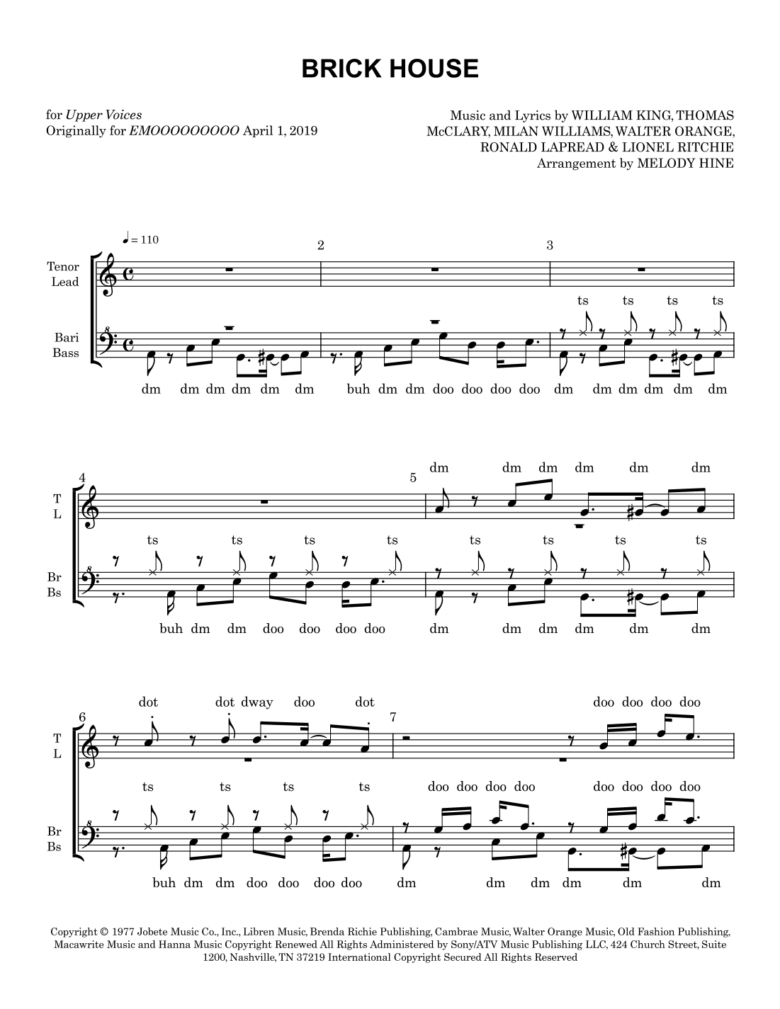 Brick House (arr. Melody Hine) by Commodores Sheet Music for SSAA Choir ...