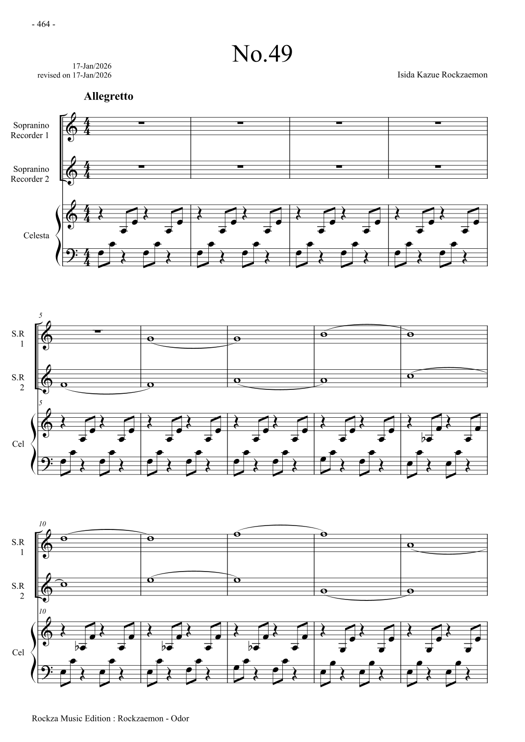 Prelude for 2 Sopranino recorders and Celesta, "Odor" No.49 by Isida ...