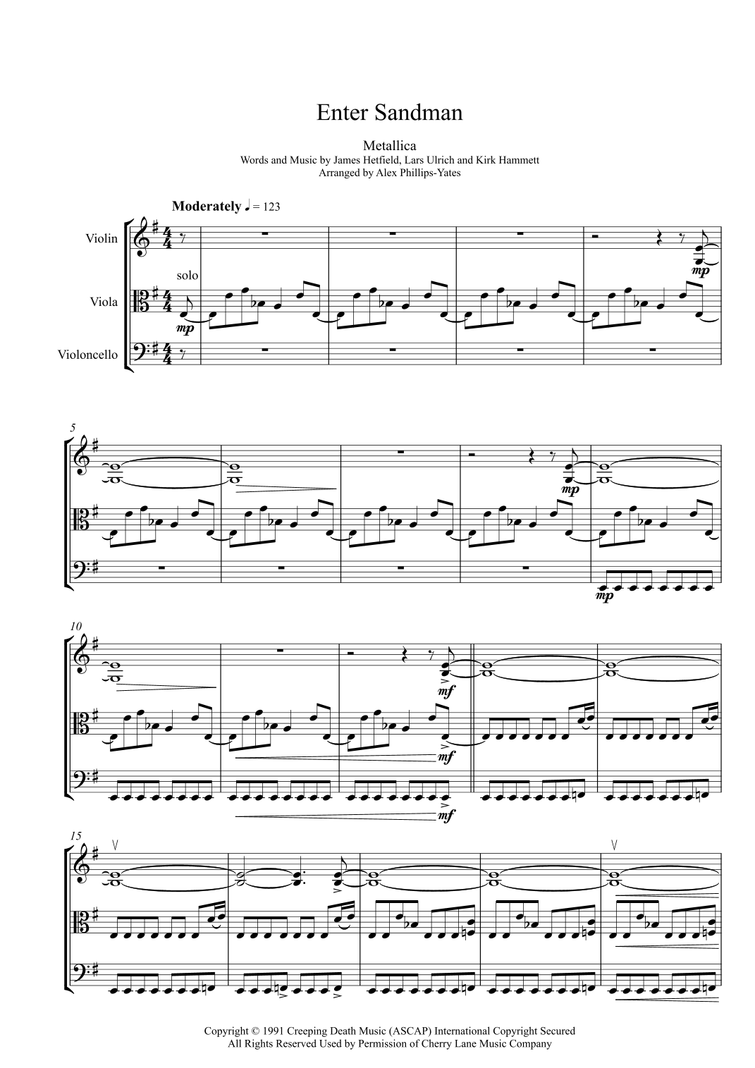 Enter Sandman (arr. Alex Phillips-Yates) by Metallica Sheet Music for ...