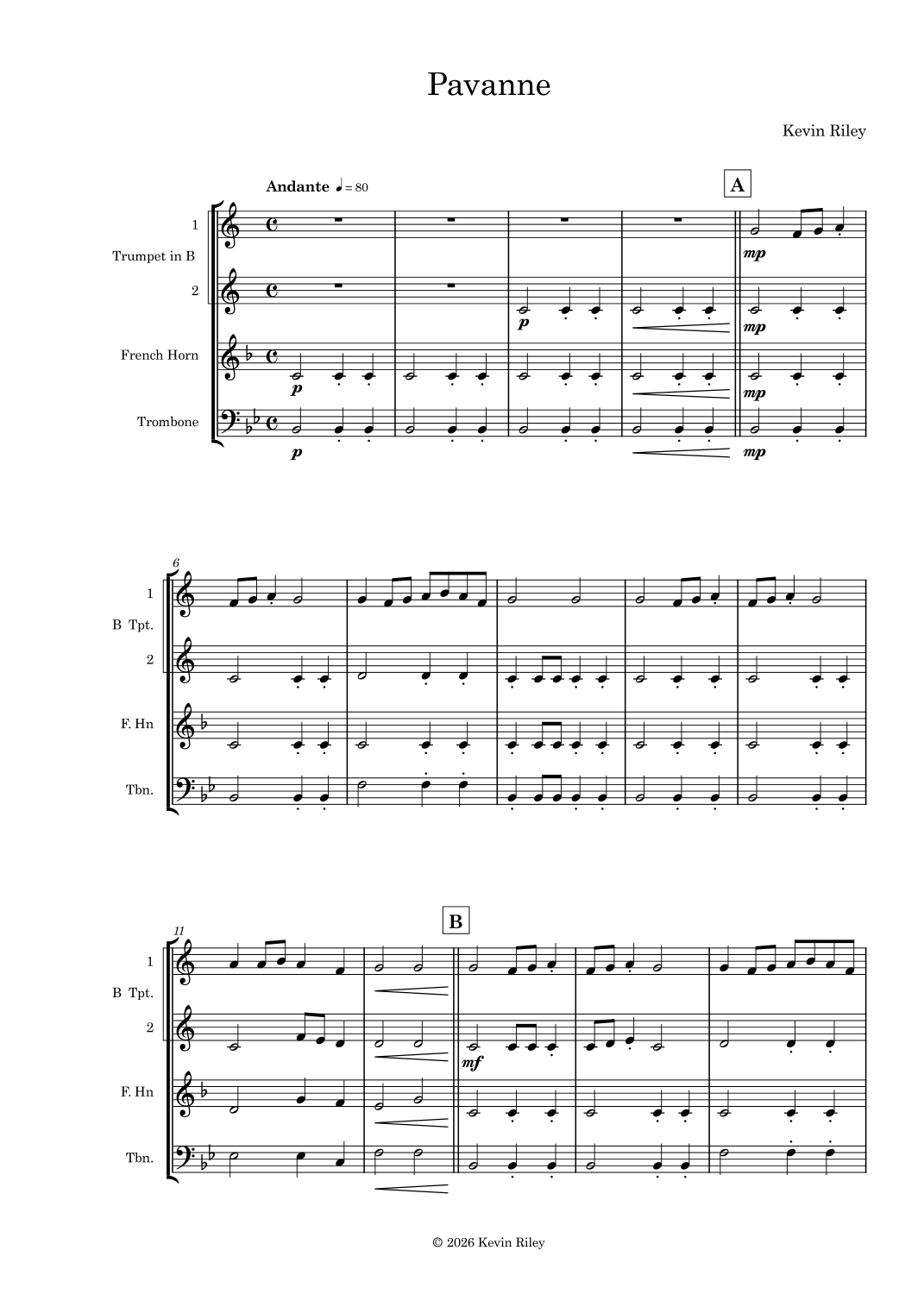 Pavanne by Kevin Riley Sheet Music for Brass Ensemble at Sheet Music Direct