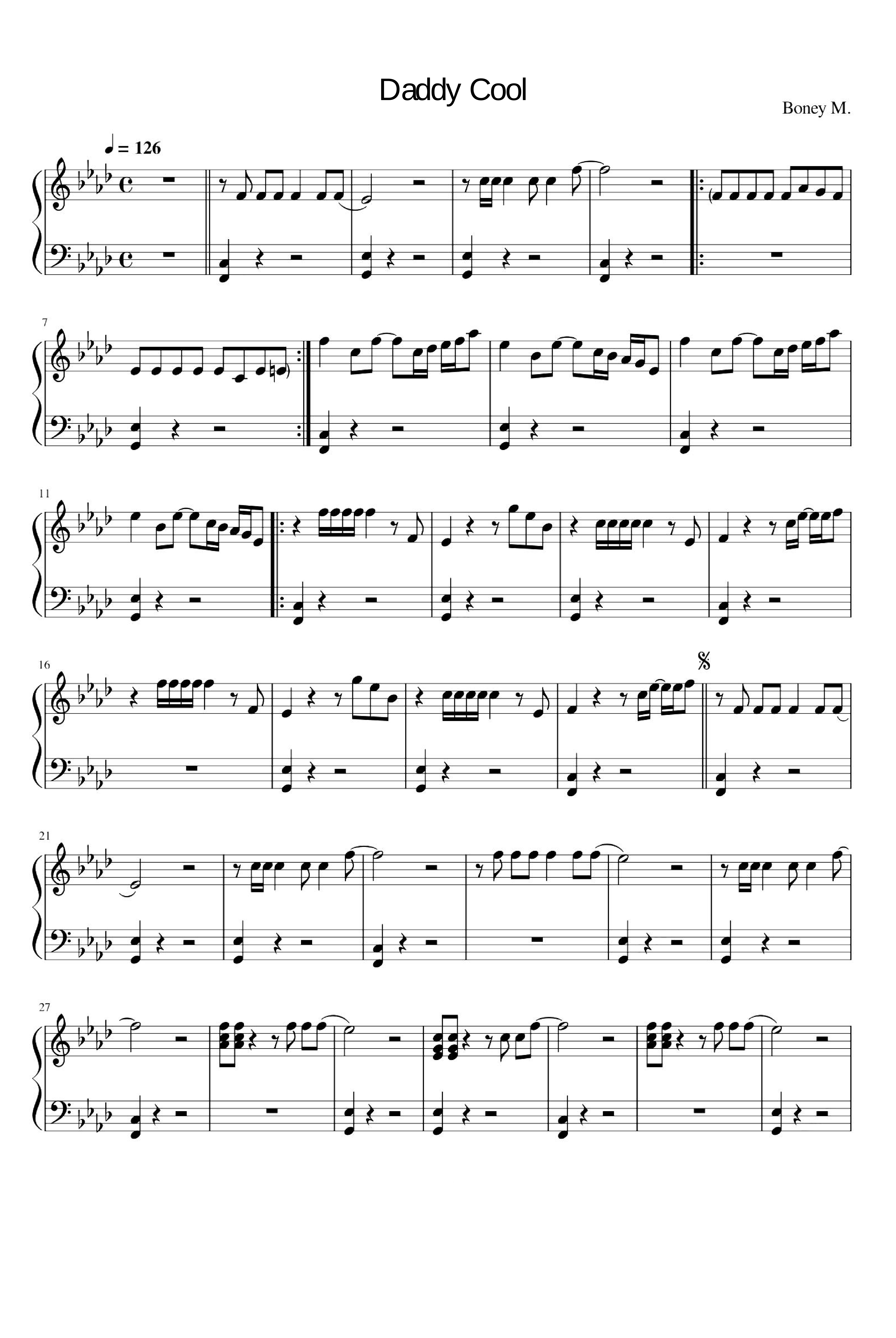Daddy Cool (arr. Boney M) by Boney M Sheet Music for Piano Solo at ...