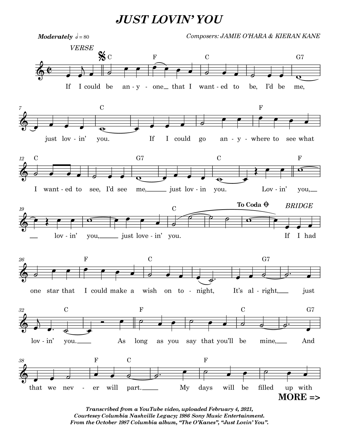 "Just Lovin' You" (arr. Richard E. Wentzel) by O'Kanes Sheet Music for ...