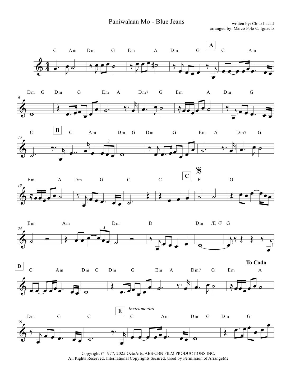 Paniwalaan (arr. Marco Polo Ignacio) by Ilacad Chito Sheet Music for ...