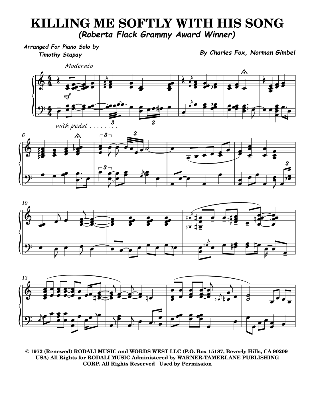 Killing Me Softly With His Song (arr. Timothy Stapay) by Roberta Flack ...