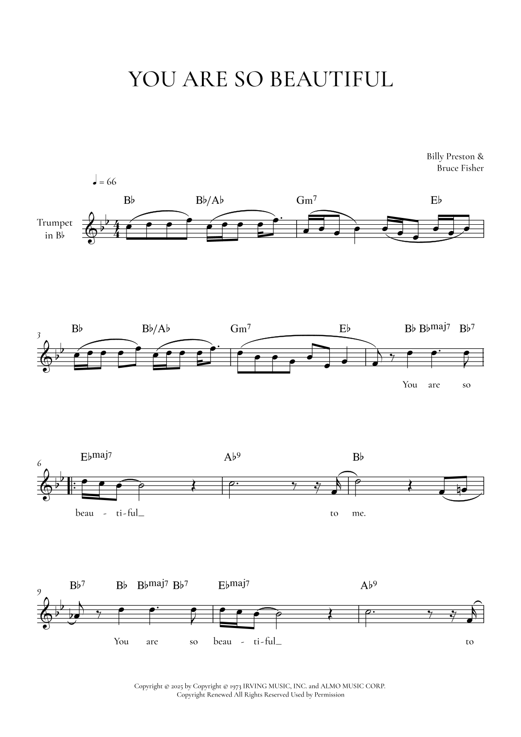 You Are So Beautiful (arr. Phee) by Joe Cocker Sheet Music for Trumpet ...