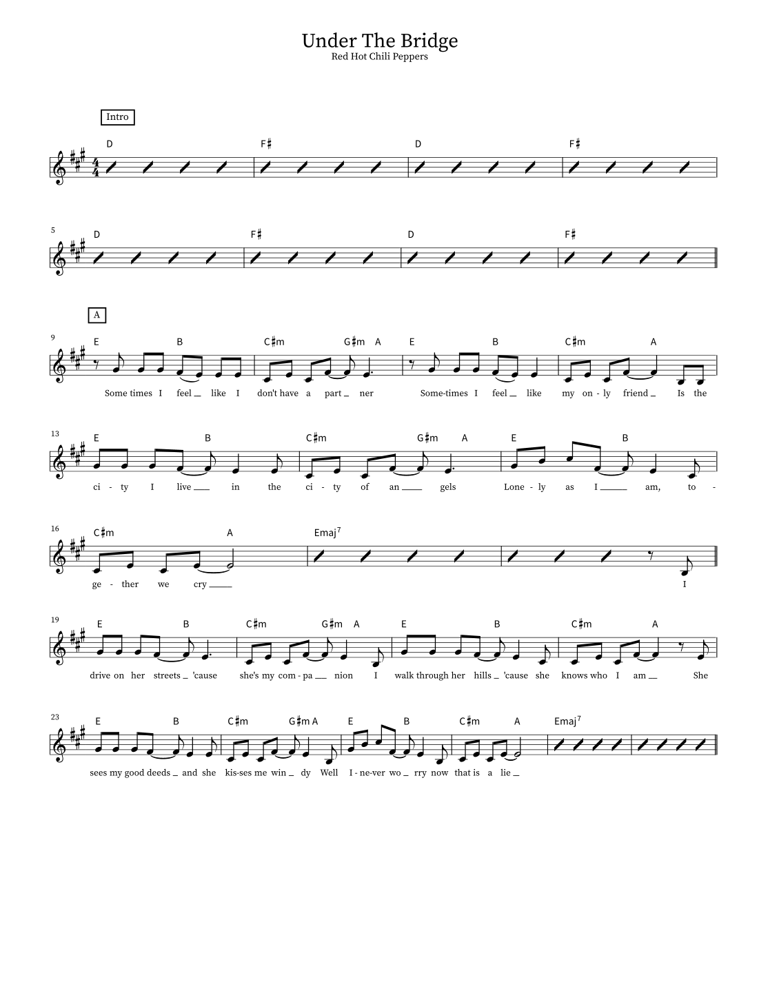 Under The Bridge (arr. Miguel Matt Rivero) by Red Hot Chili Peppers ...