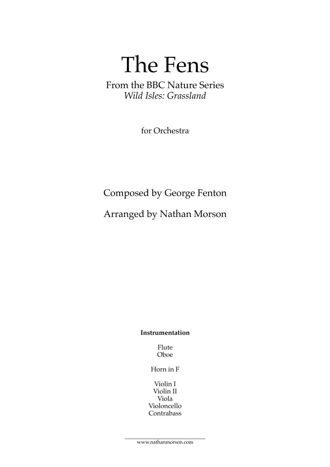 The Fens (arr. Nathan Morson) by George Fenton Sheet Music for Chamber ...
