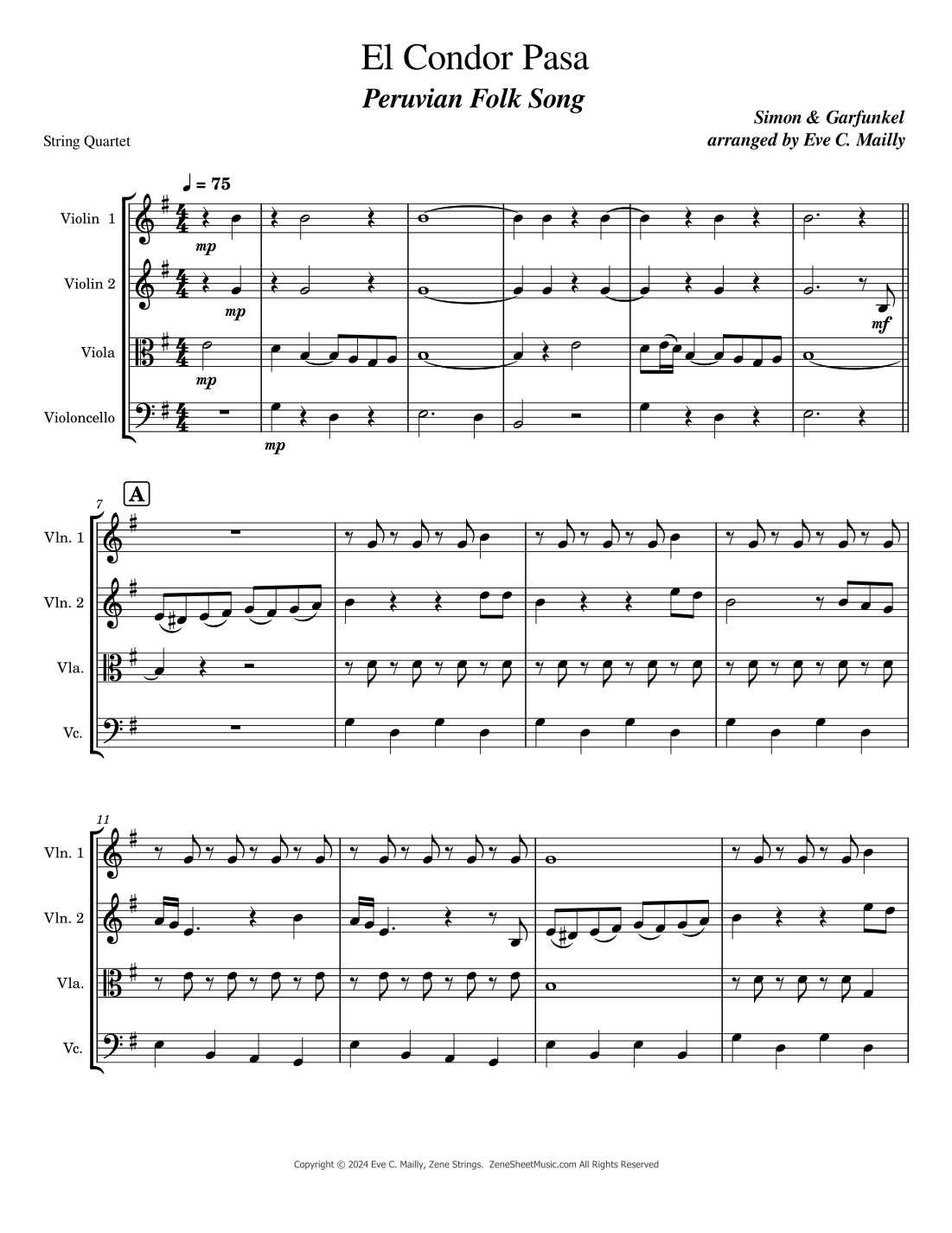 El Cóndor Pasa (arr. Eve C. Mailly - Zene Strings) by Eve C. Mailly ...
