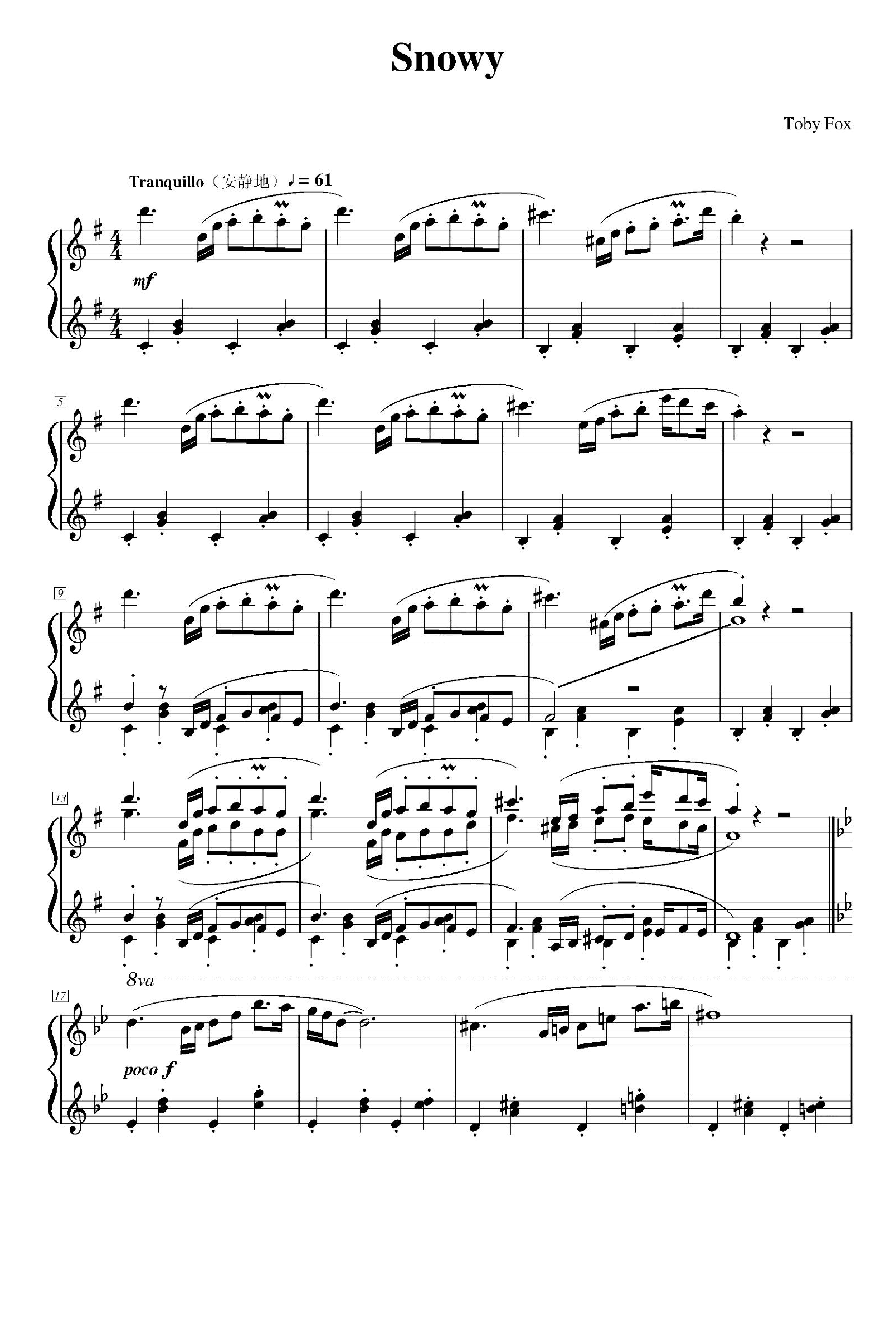 Snowy (arr. Toby Fox) by Toby Fox Sheet Music for Piano Solo at Sheet ...