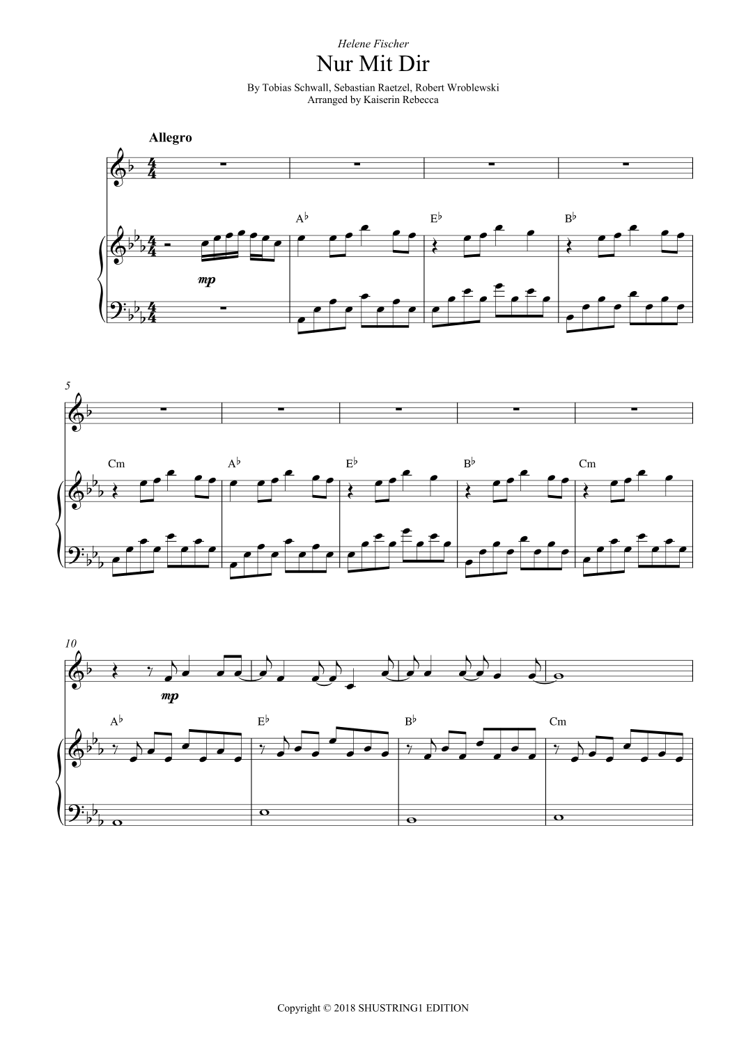 Nur Mit Dir (arr. Kaiserin Rebecca by Helene Fischer Sheet Music for ...