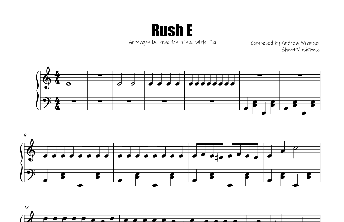Rush E (arr. Practical Piano) by Andrew Wrangell Sheet Music for Easy ...