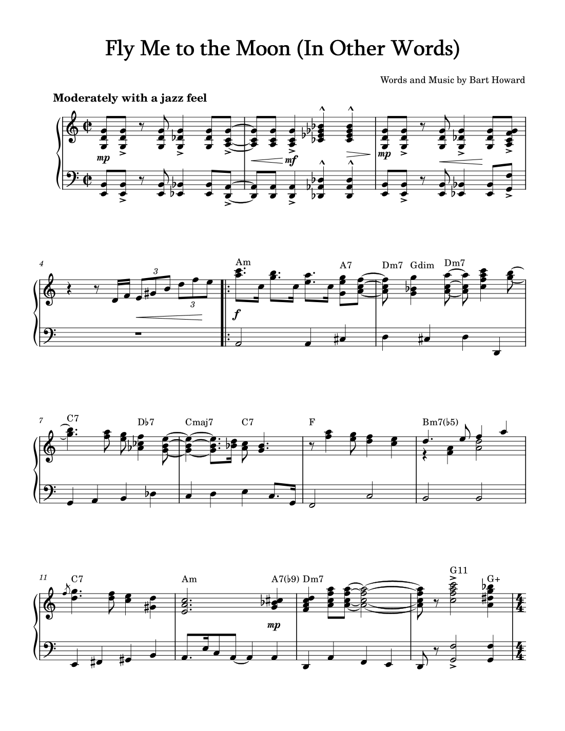 Fly Me to the Moon (arr. Warren K.) by Bart Howard Sheet Music for Piano Solo at Sheet Music Direct